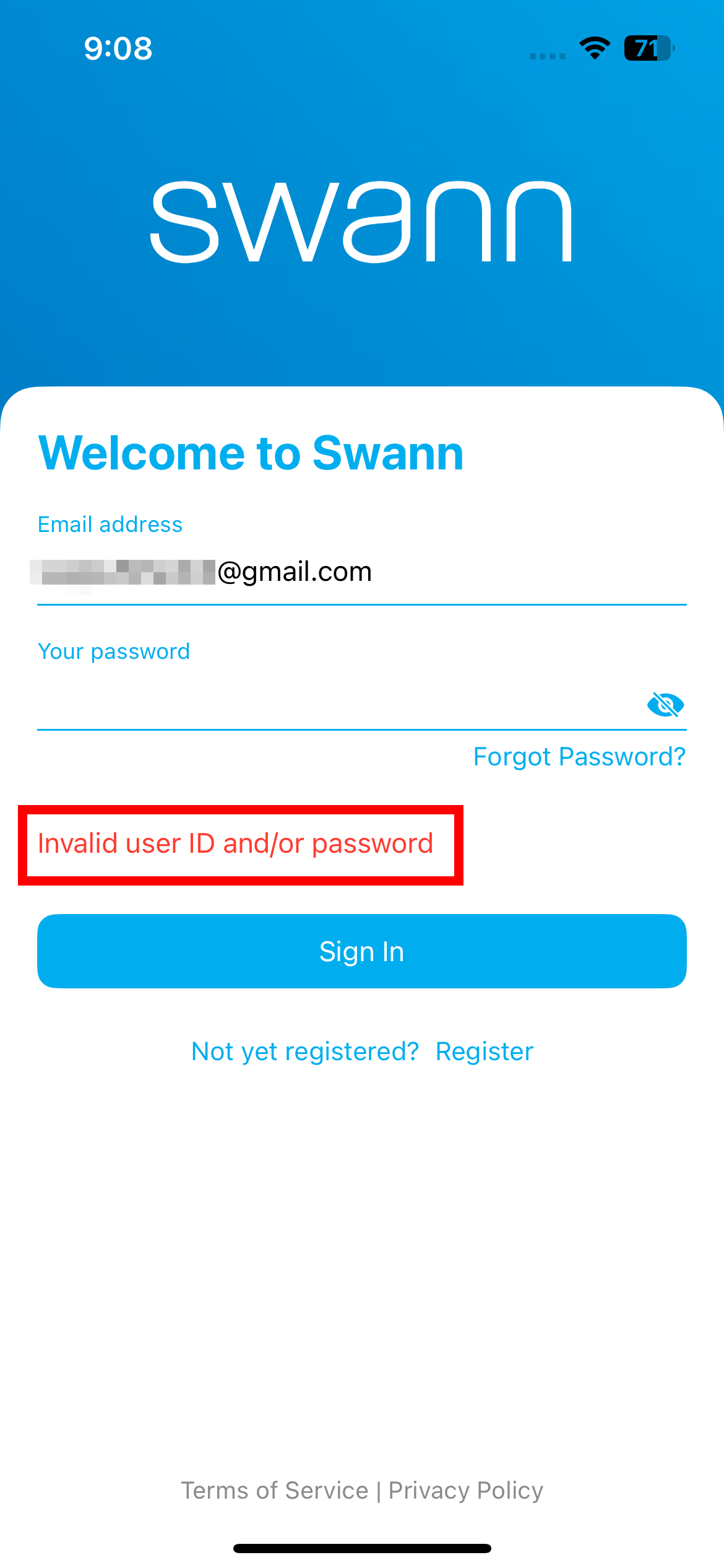 Error: Please use a valid user ID and password combination / Invalid ...