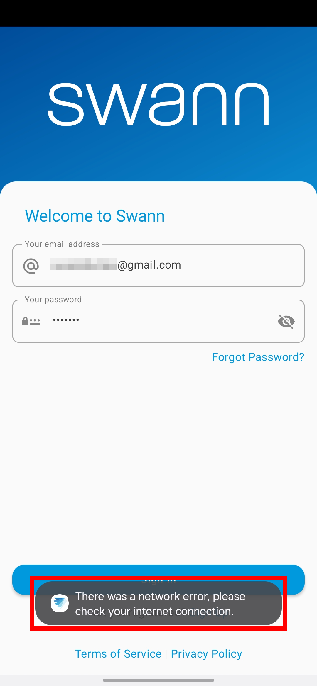 Error: There was a network error / Something went wrong – Swann