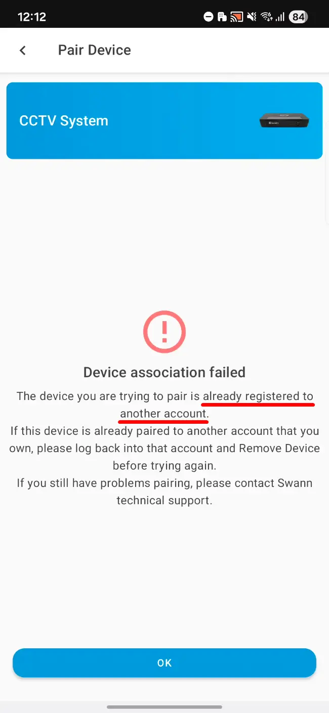 Error: Device Association Failed – Swann