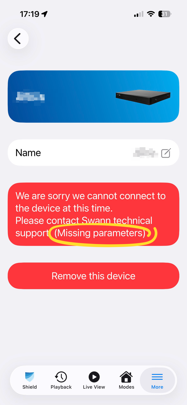 Error: Missing Parameters – Swann